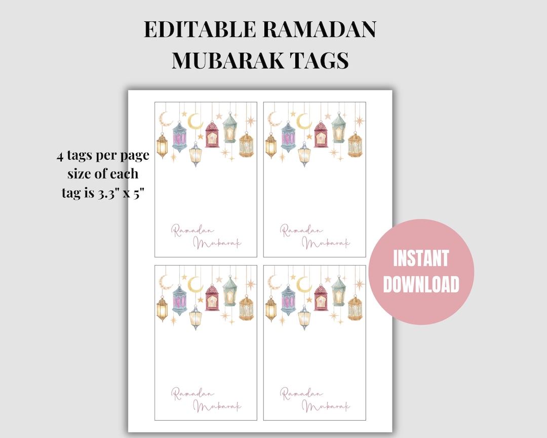 Printable and Editable Ramadan Mubarak Tags, Ramadan Greeting Cards ...