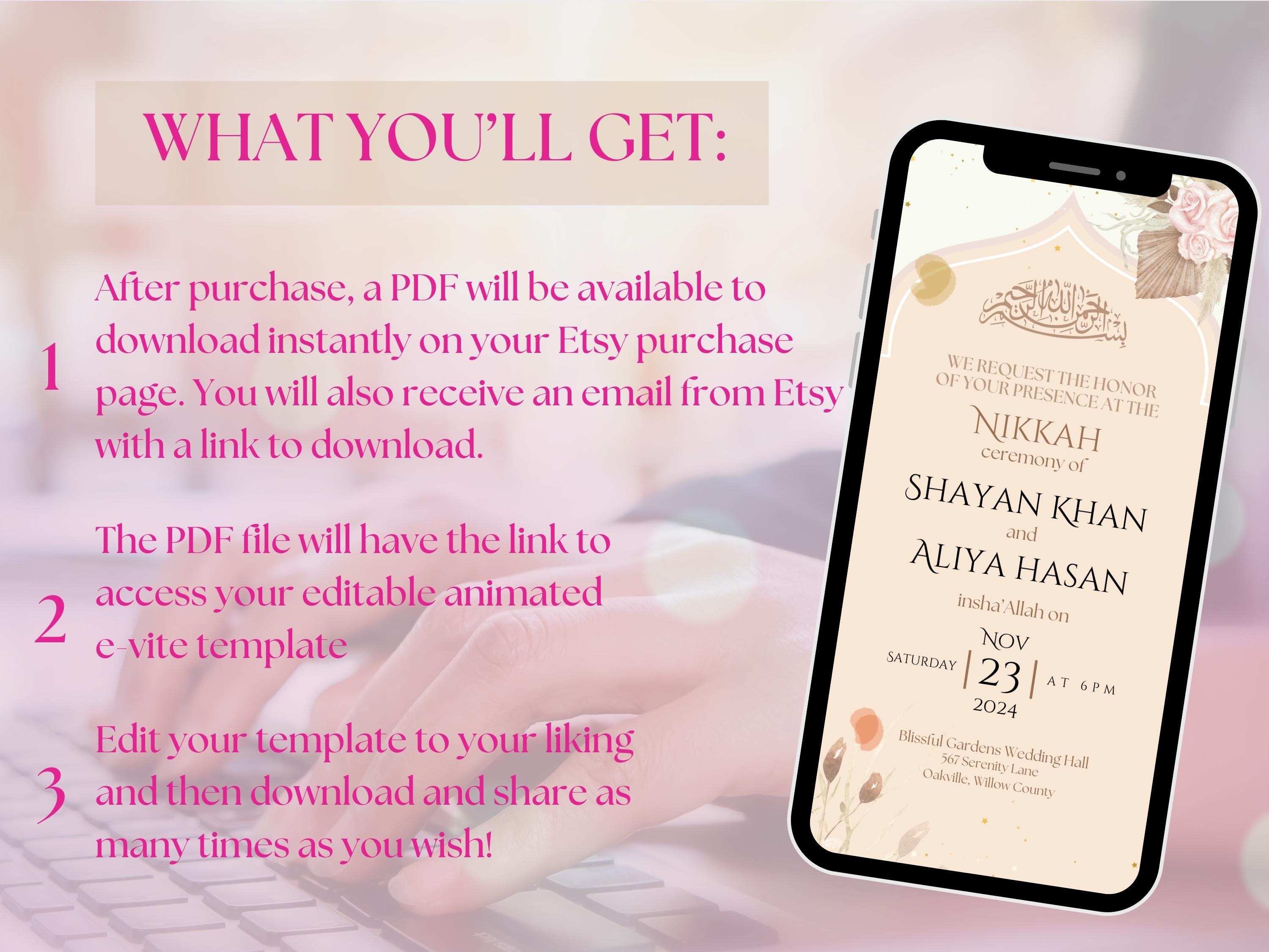 Neutral Animated Nikkah Invitation, Digital Invitation Template ...