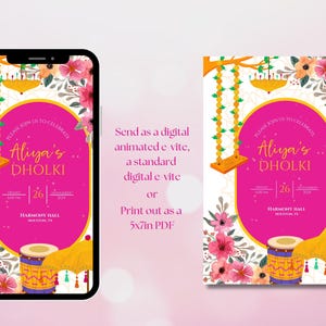 Pink Animated Dholki Mehndi Invitation, Digital Invitation Template ...