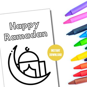 Printable 4" X 6" Ramadan Greeting Card, Ramadan Coloring Card for Kids ...