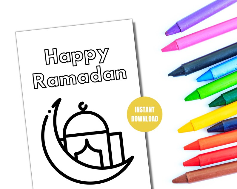 Printable 4" X 6" Ramadan Greeting Card, Ramadan Coloring Card for Kids ...