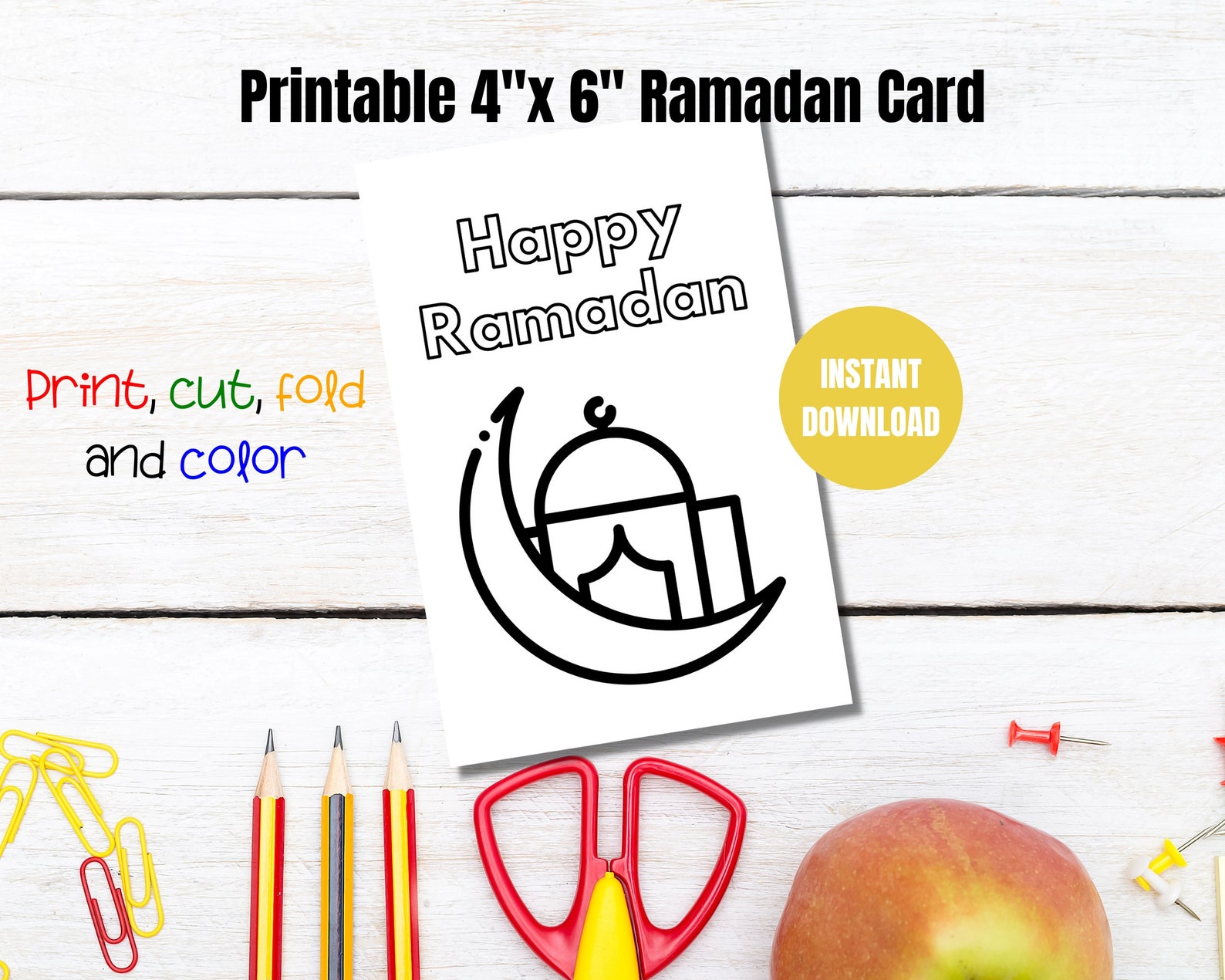 Printable 4" X 6" Ramadan Greeting Card, Ramadan Coloring Card for Kids ...