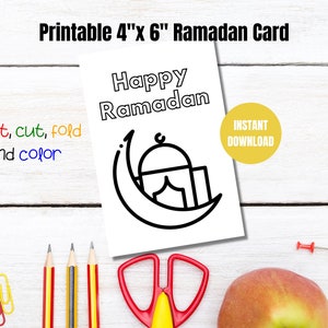 Printable 4" X 6" Ramadan Greeting Card, Ramadan Coloring Card for Kids ...
