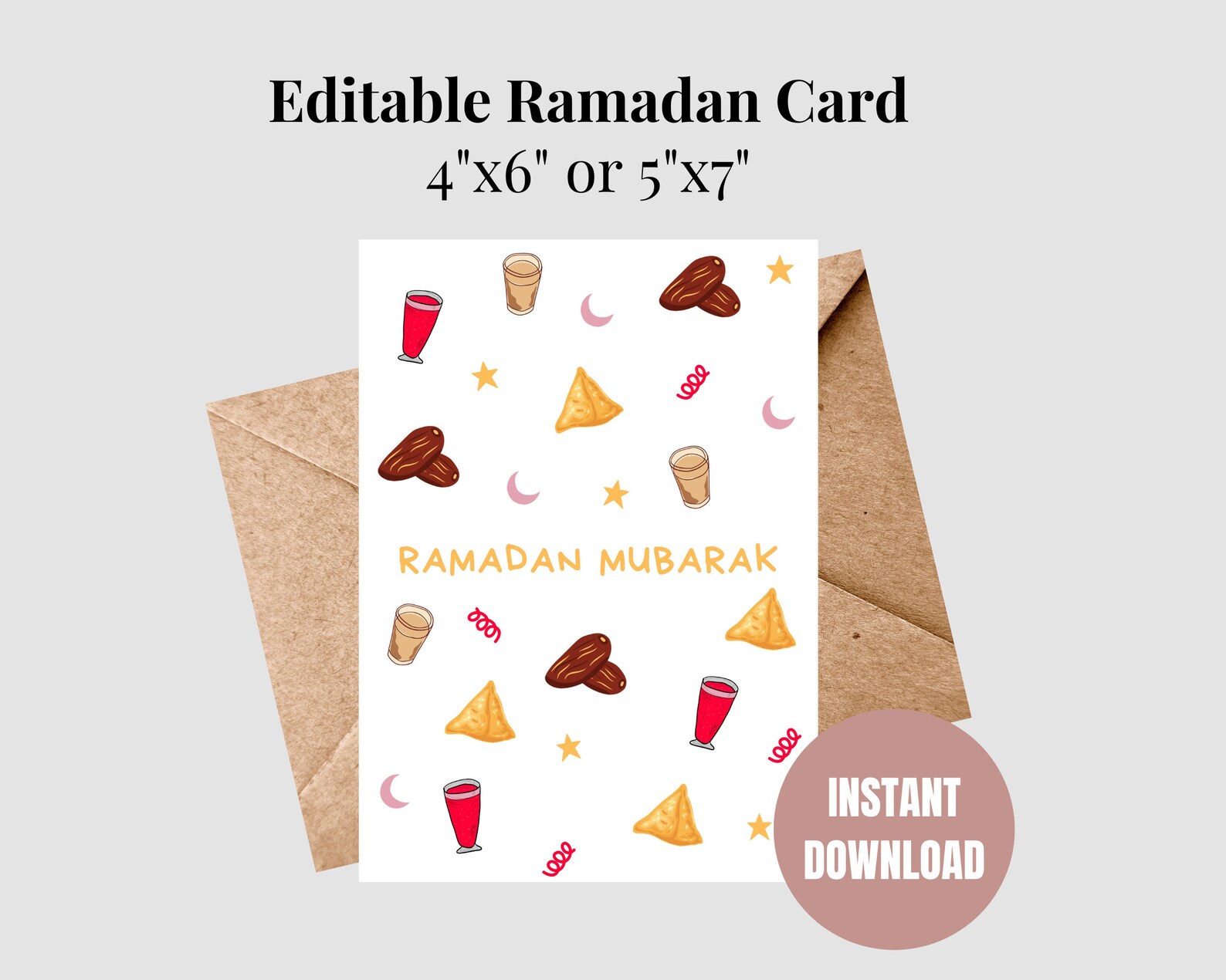Printable/editable Ramadan Greeting Card, Ramadan Snacks Card, Digital ...