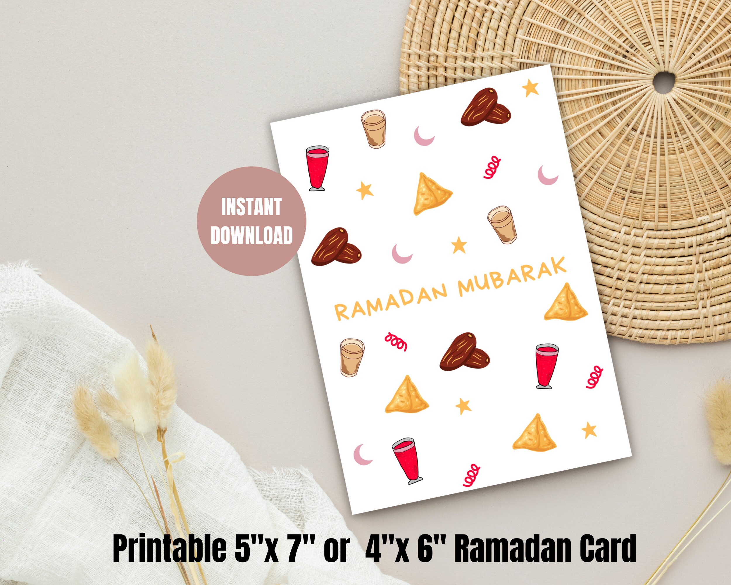 Printable/editable Ramadan Greeting Card, Ramadan Snacks Card, Digital ...