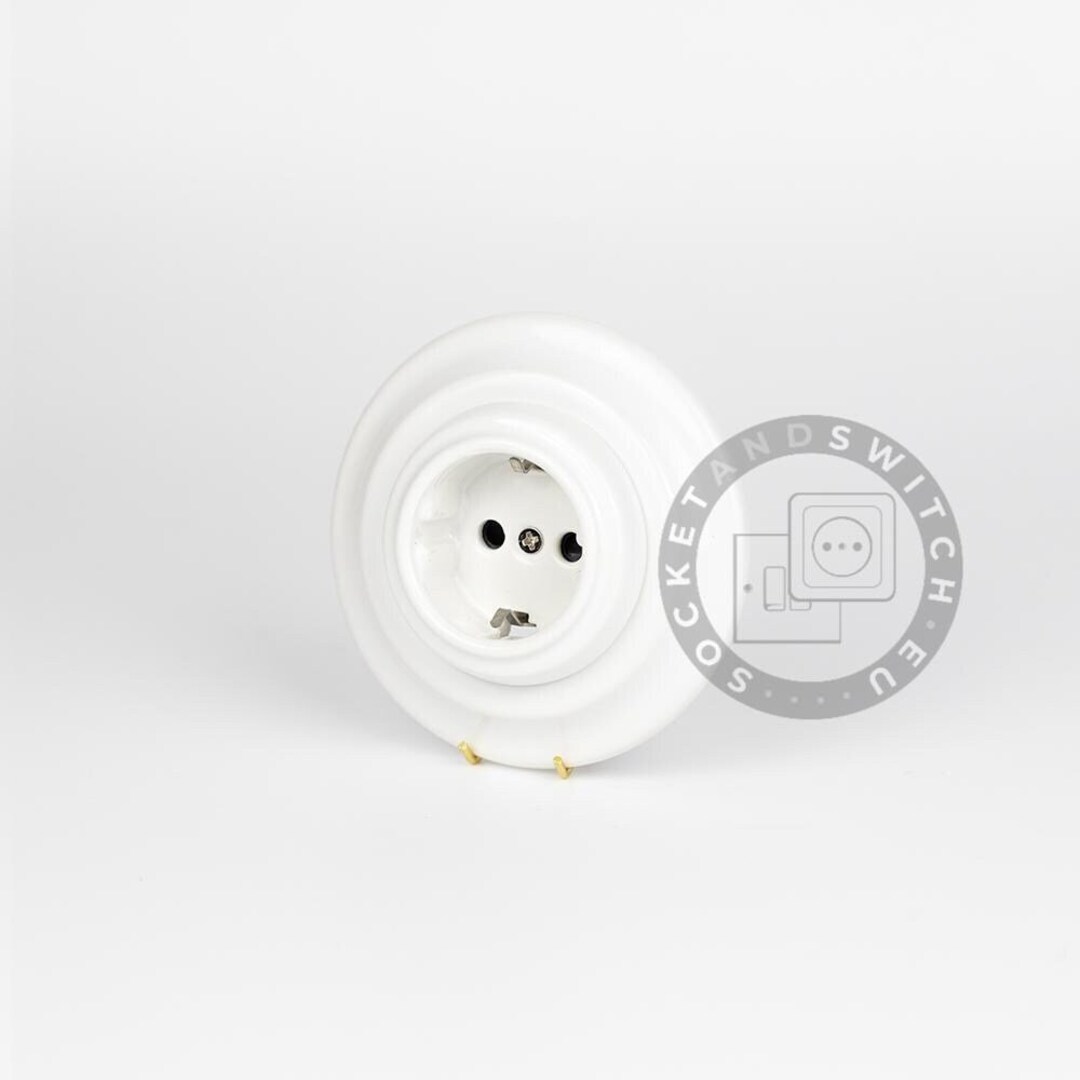 Power Socket, White Porcelain German Socket, Schuko Socket, Loft Retro ...