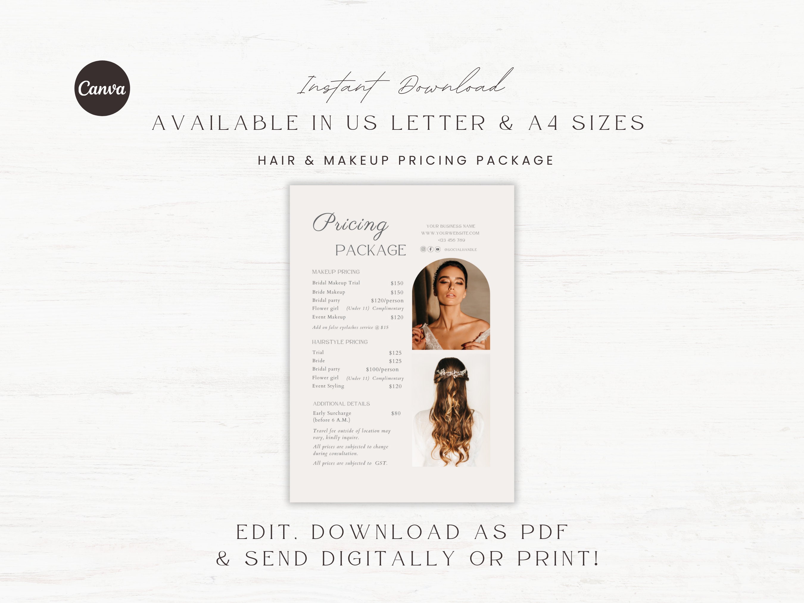 Editable Hair and Makeup Price Sheet Price List for Bridal Makeup ...