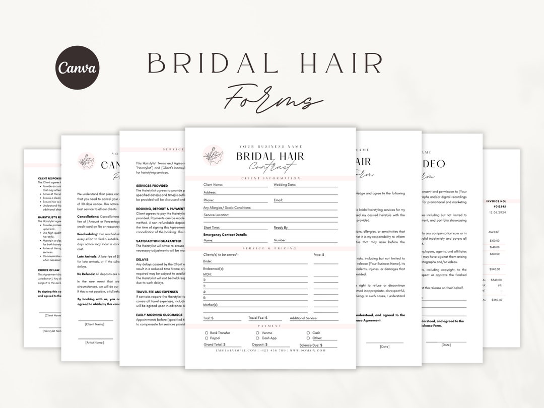 Bridal Hair Contract Template Editable Bridal Hairstylist Agreement ...