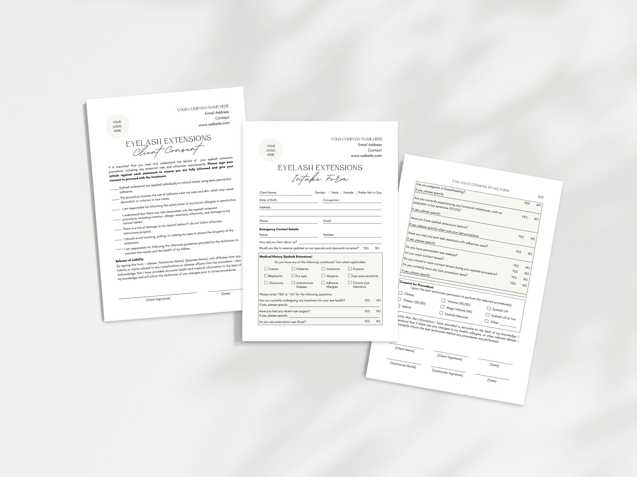 Editable Lash Consent Form, Lash Tech Consent Templates, Lash Client ...