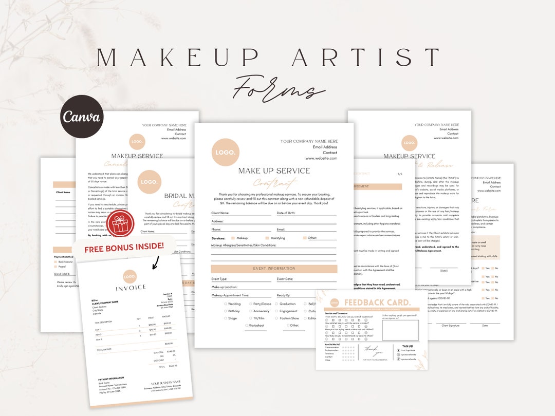 Makeup Artist Bundle Forms | Makeup Contract Agreement | Professional ...