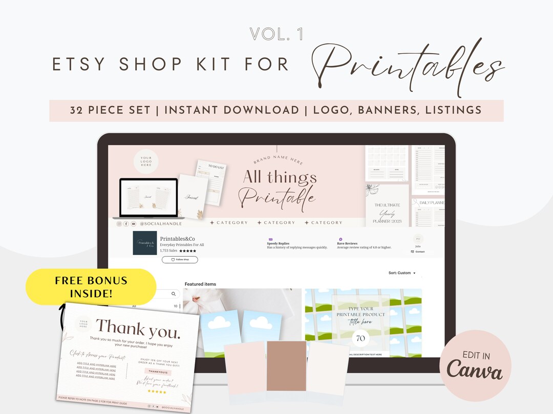 Printable Products Etsy Branding Kit | Printable Products Etsy Banners ...