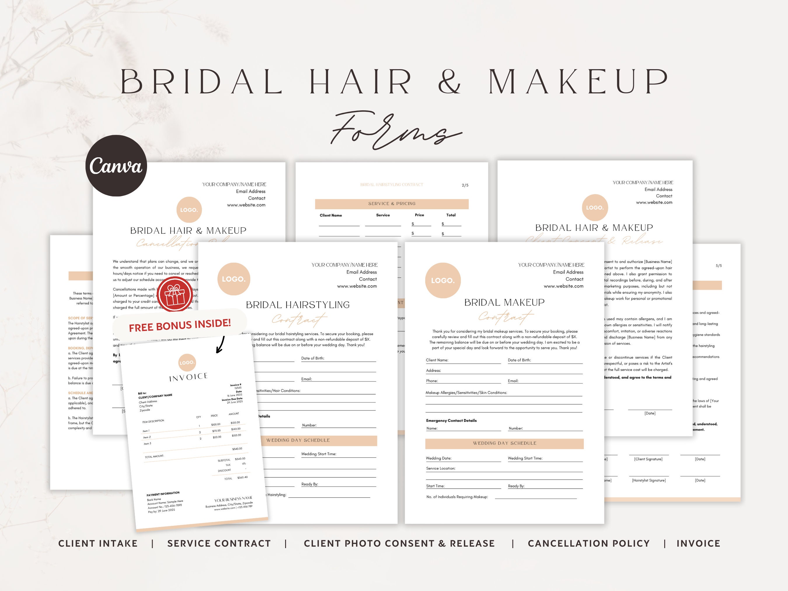 Bridal Hair & Makeup Contract Template | Bridal Hair Contract | Bridal ...