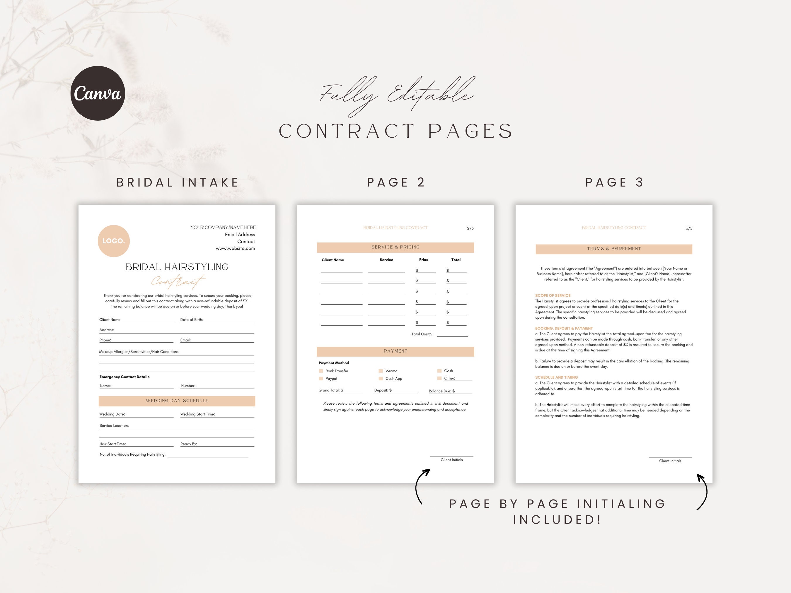 Bridal Hair Contract Template Wedding Hairstyling Agreement Bridal ...