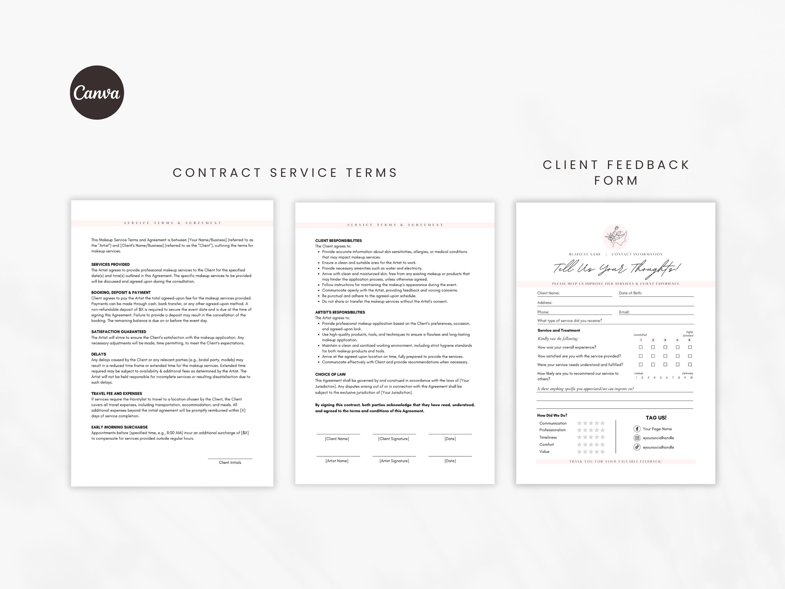 Editable Makeup Artist Contract Template Makeup Service Agreement MUA ...