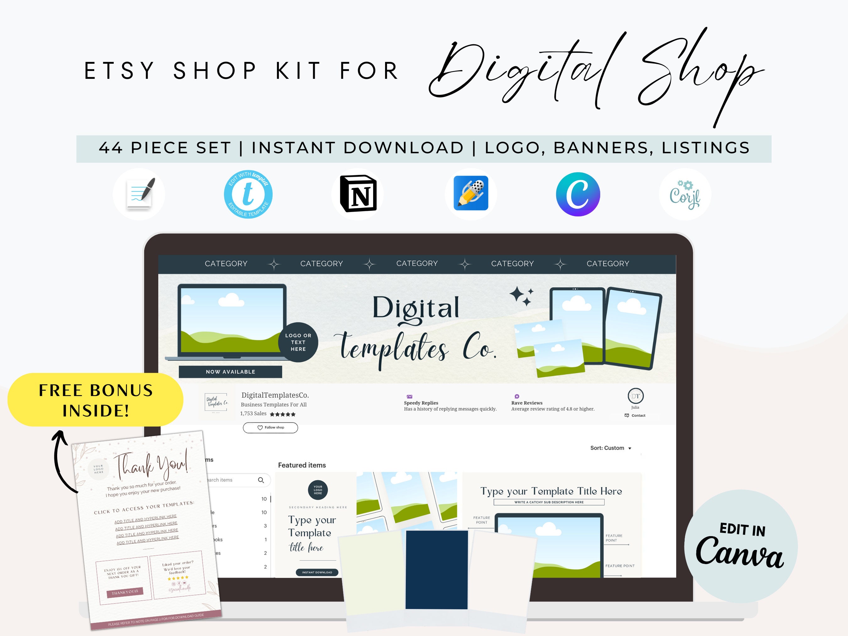 Digital Shop Bundle Kit Etsy Digital Product Etsy Shop Banners Digital ...