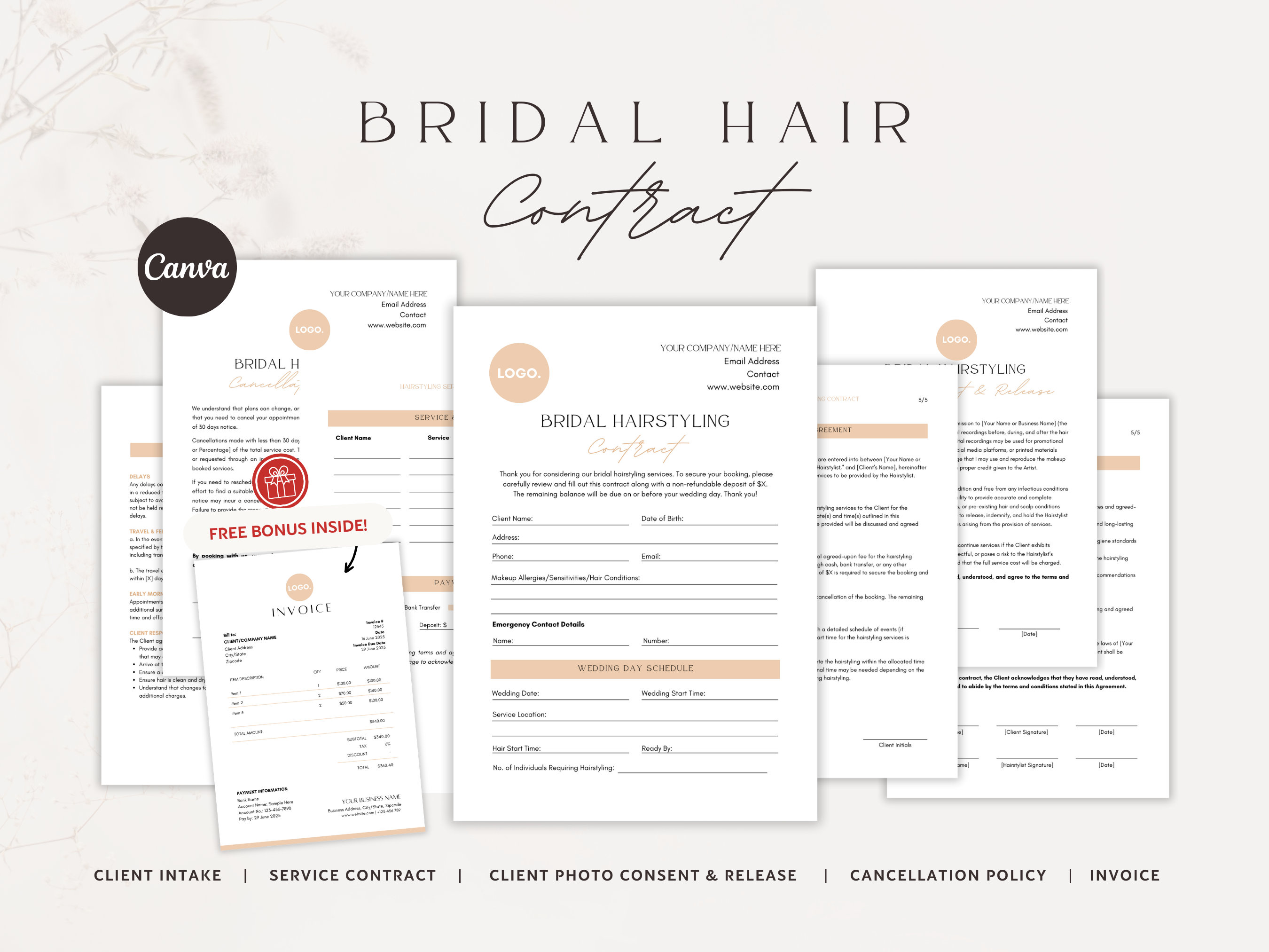 Bridal Hair Contract Template Wedding Hairstyling Agreement Bridal ...