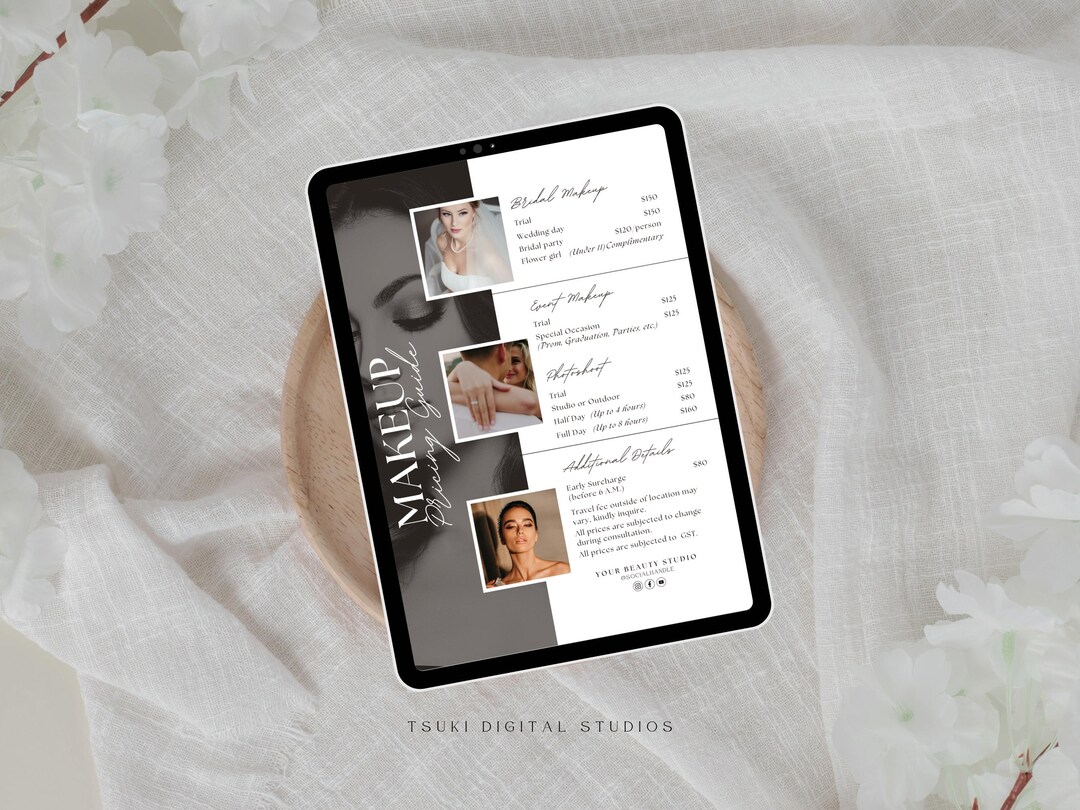 Editable Makeup Artist Pricing Guide Wedding Makeup Price List Makeup ...