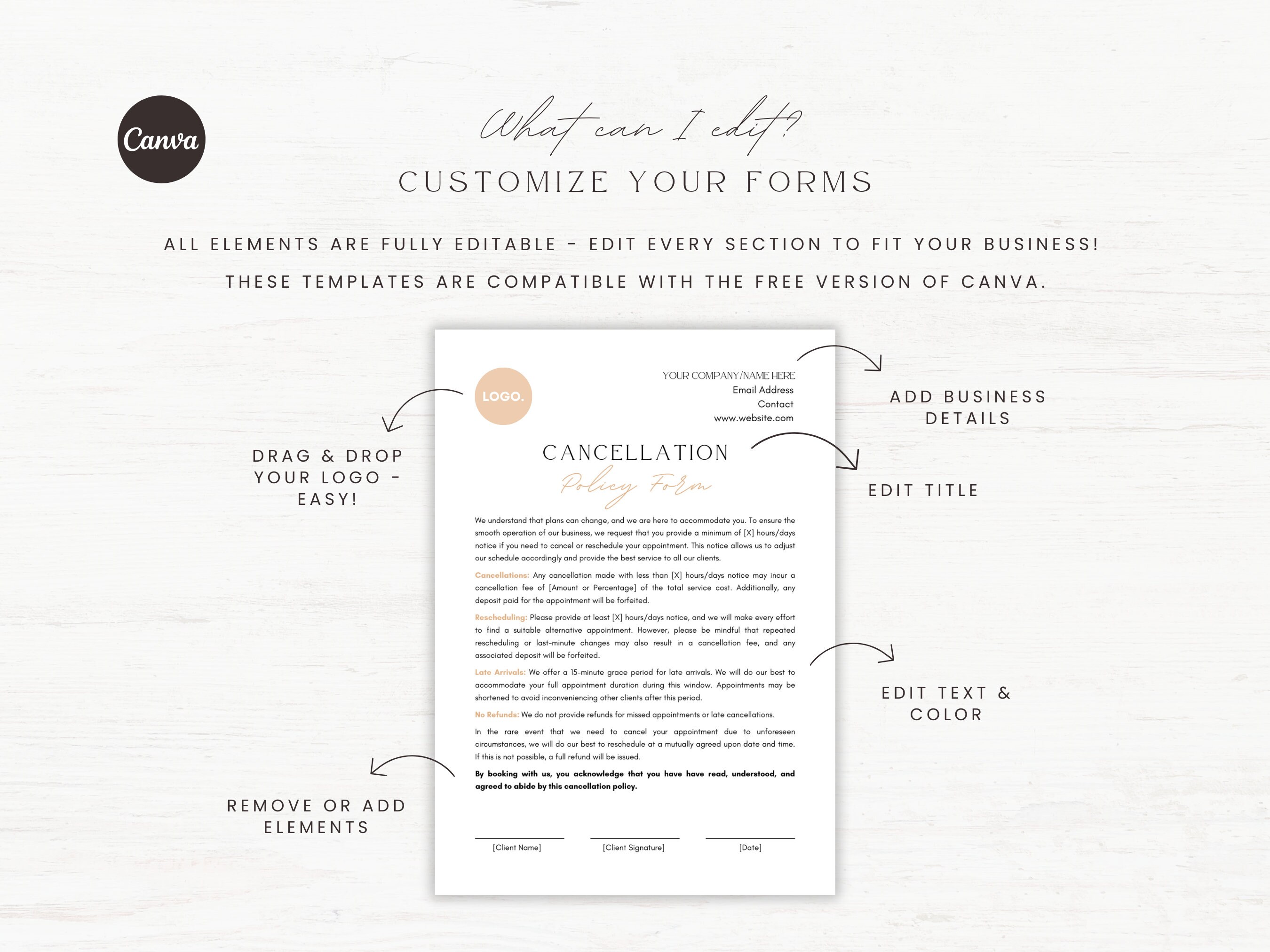 Editable Appointment Cancellation Form Booking Cancellation - Etsy