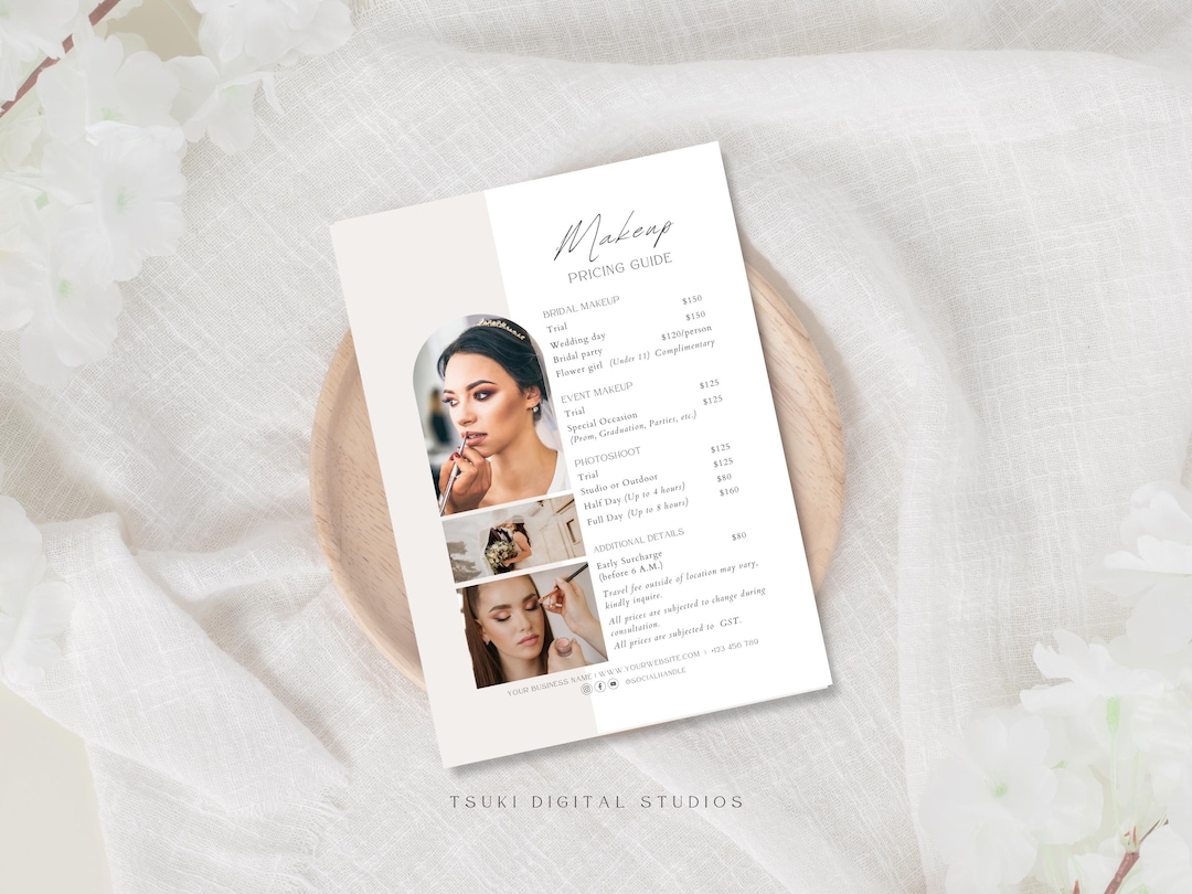 Makeup Artist Pricing Guide | Editable Wedding Makeup Price List ...