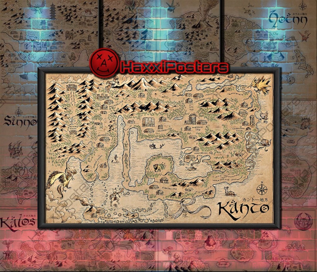 Carteles de mapas de regiones Pokémon Varios tamaños - Etsy México