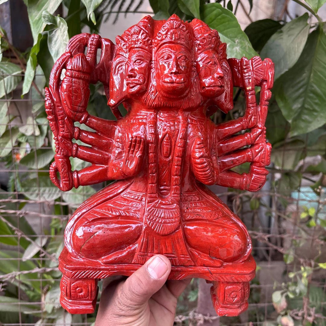 Panchmukhi Hanuman Statue : in Red Jasper Gemstone 11 Inches - Etsy ...
