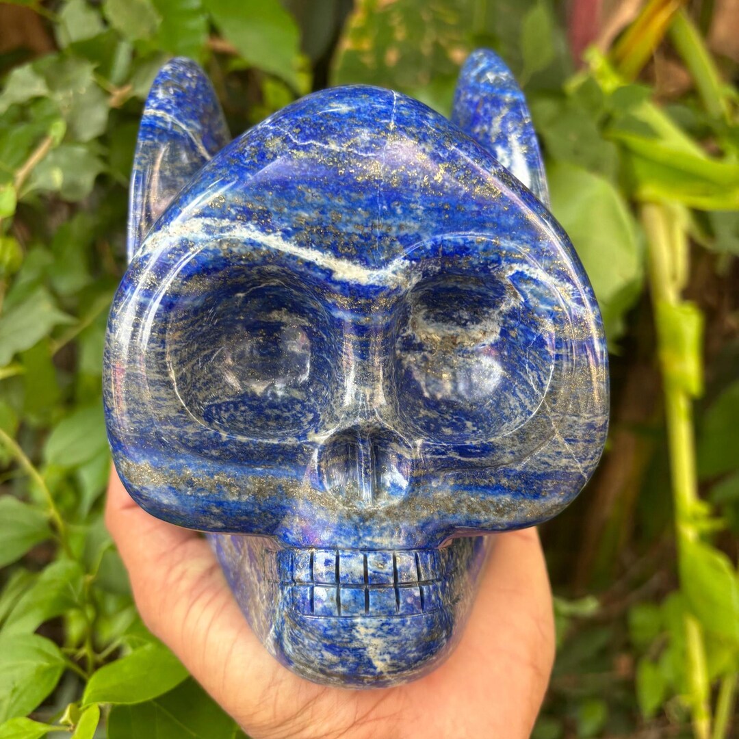 Hand Carved Lapis Lazuli Mongolian Skull With Wings - Etsy