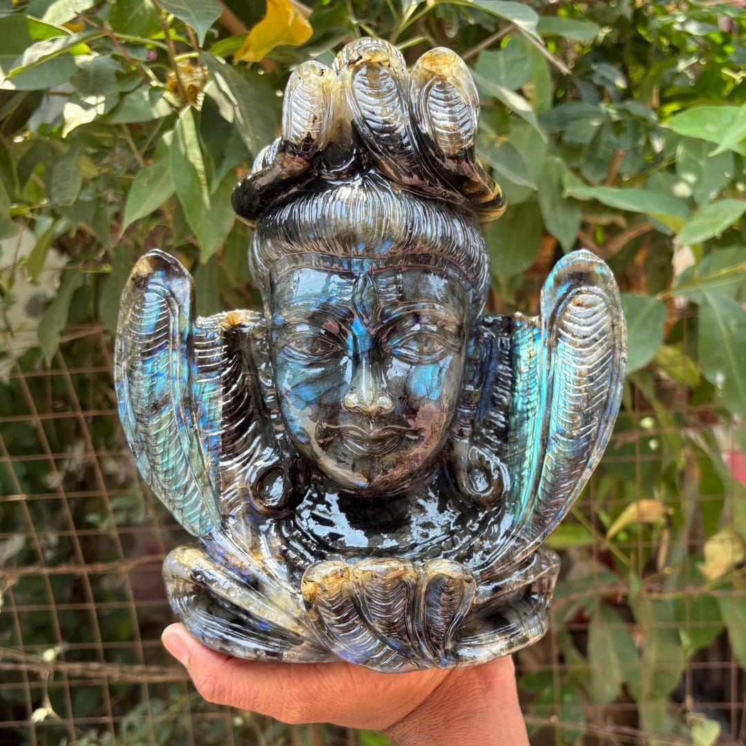 Hand Caved Shiva Head | Carved Labradorite Shiva Head | 8.2kg | Large ...