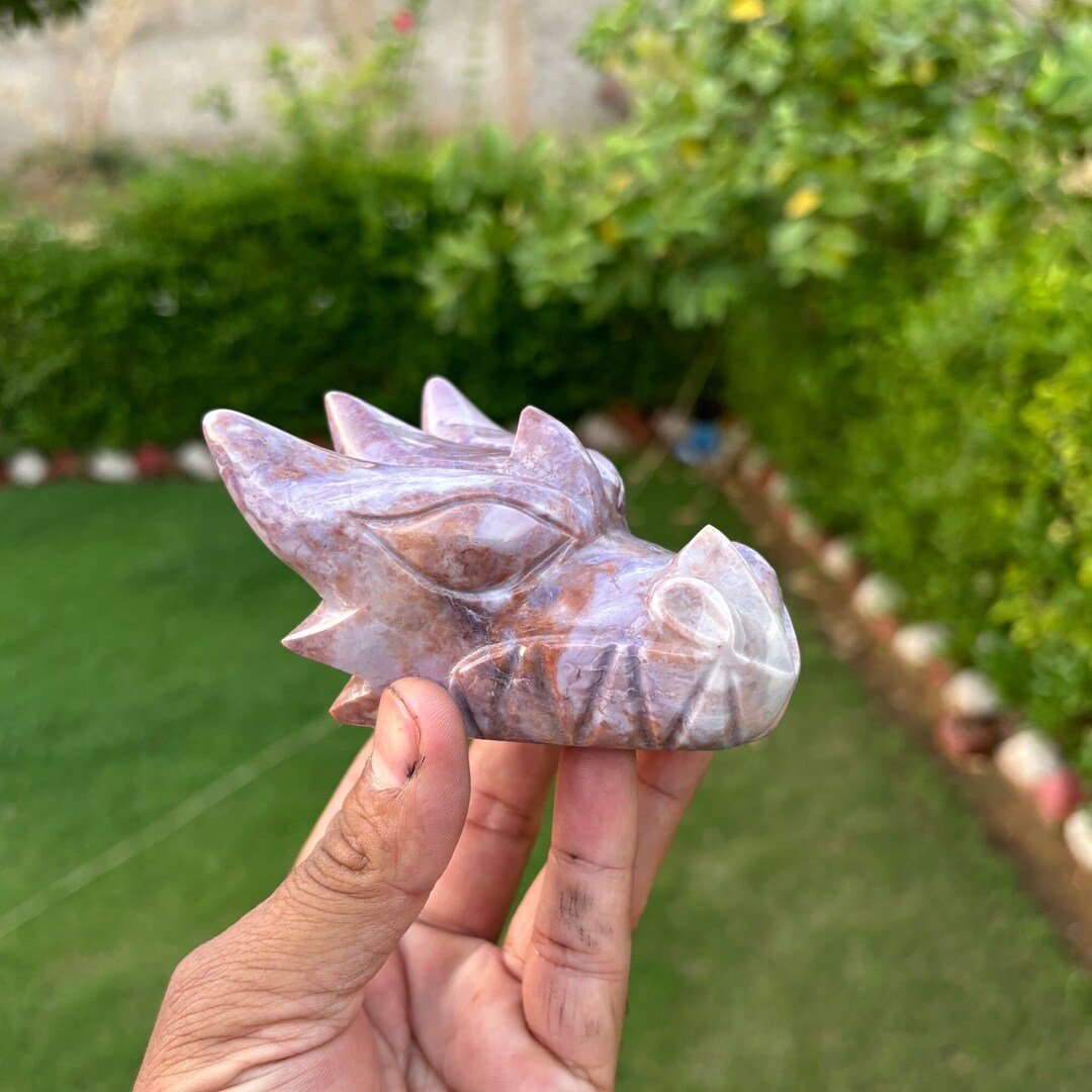 3'' Lavender Jade Dragon Head Sculpture Handcrafted Gemstone Art ...