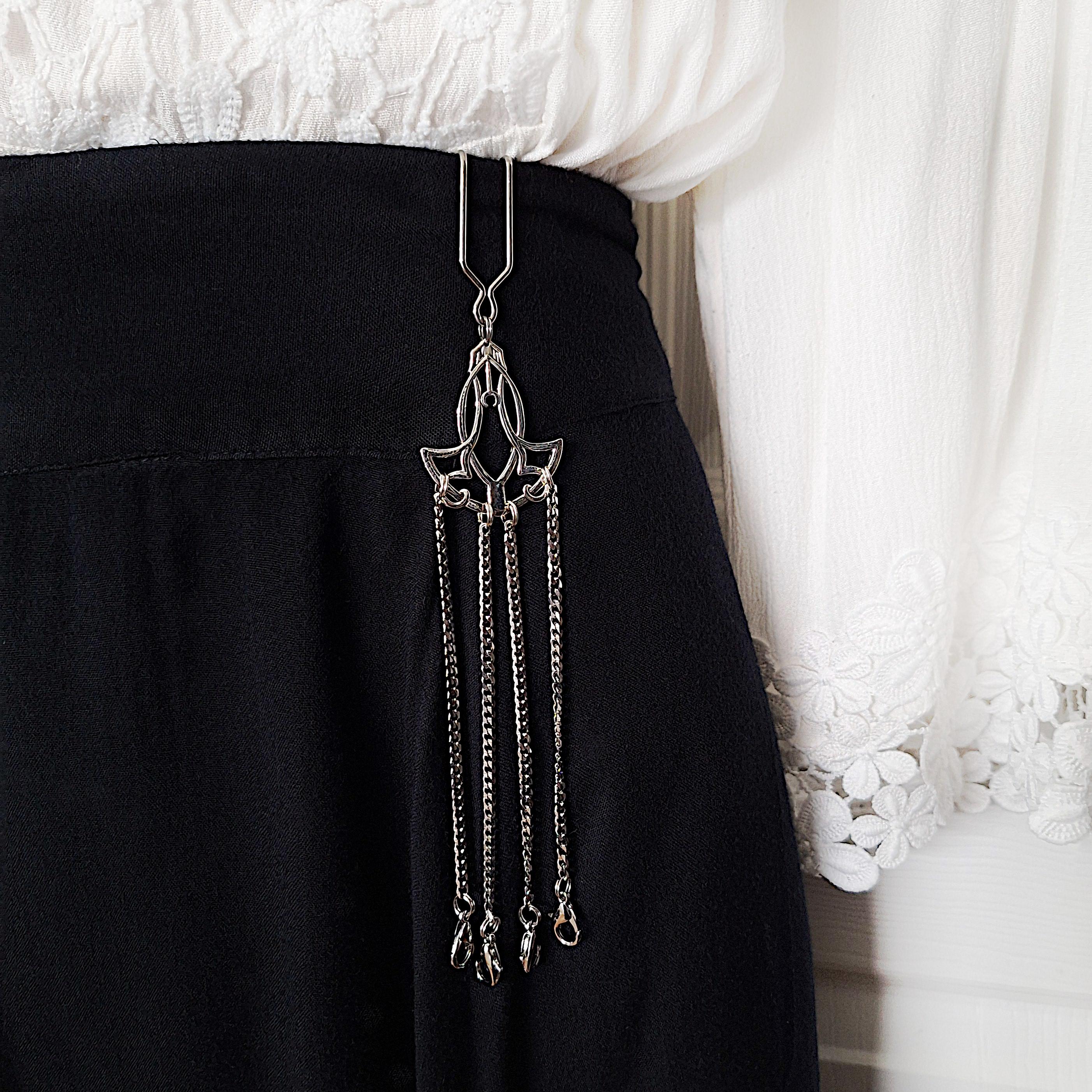 Art Nouveau Scrolled Waist Chatelaine W/ Four Accessory Chains ...