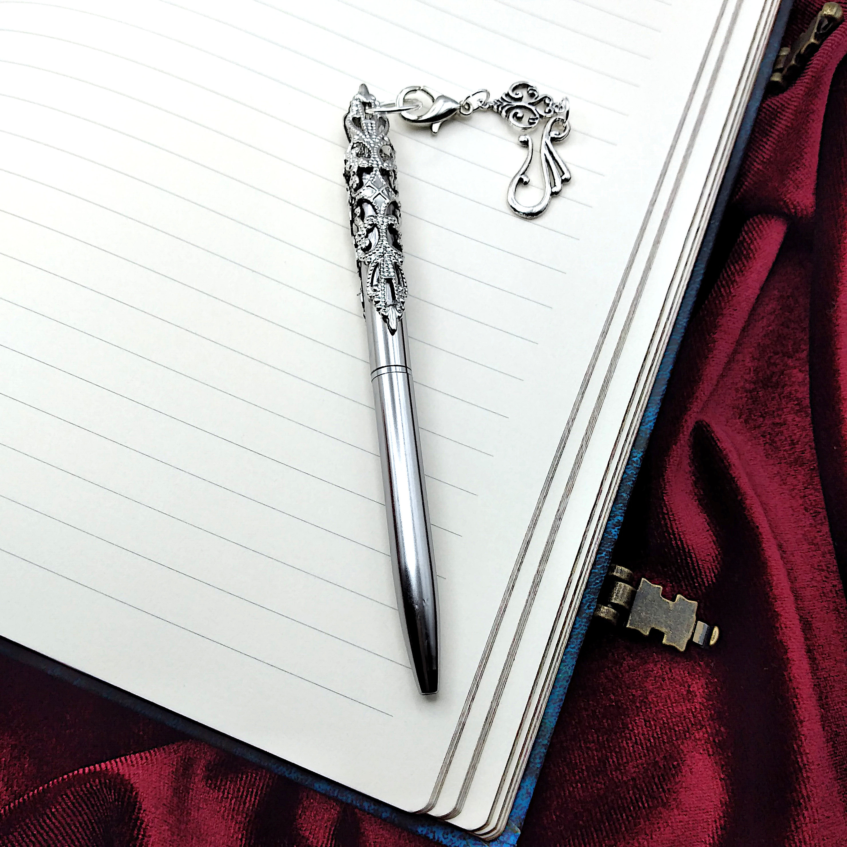 Silver Filigree Embellished Mini Ballpoint Pen With Removable Vintage ...