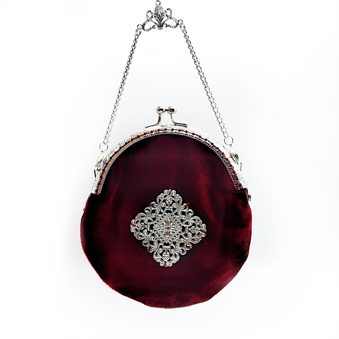 Velvet Chatelaine Coin Purse W/ Filigree Medallion Accent & Removable ...