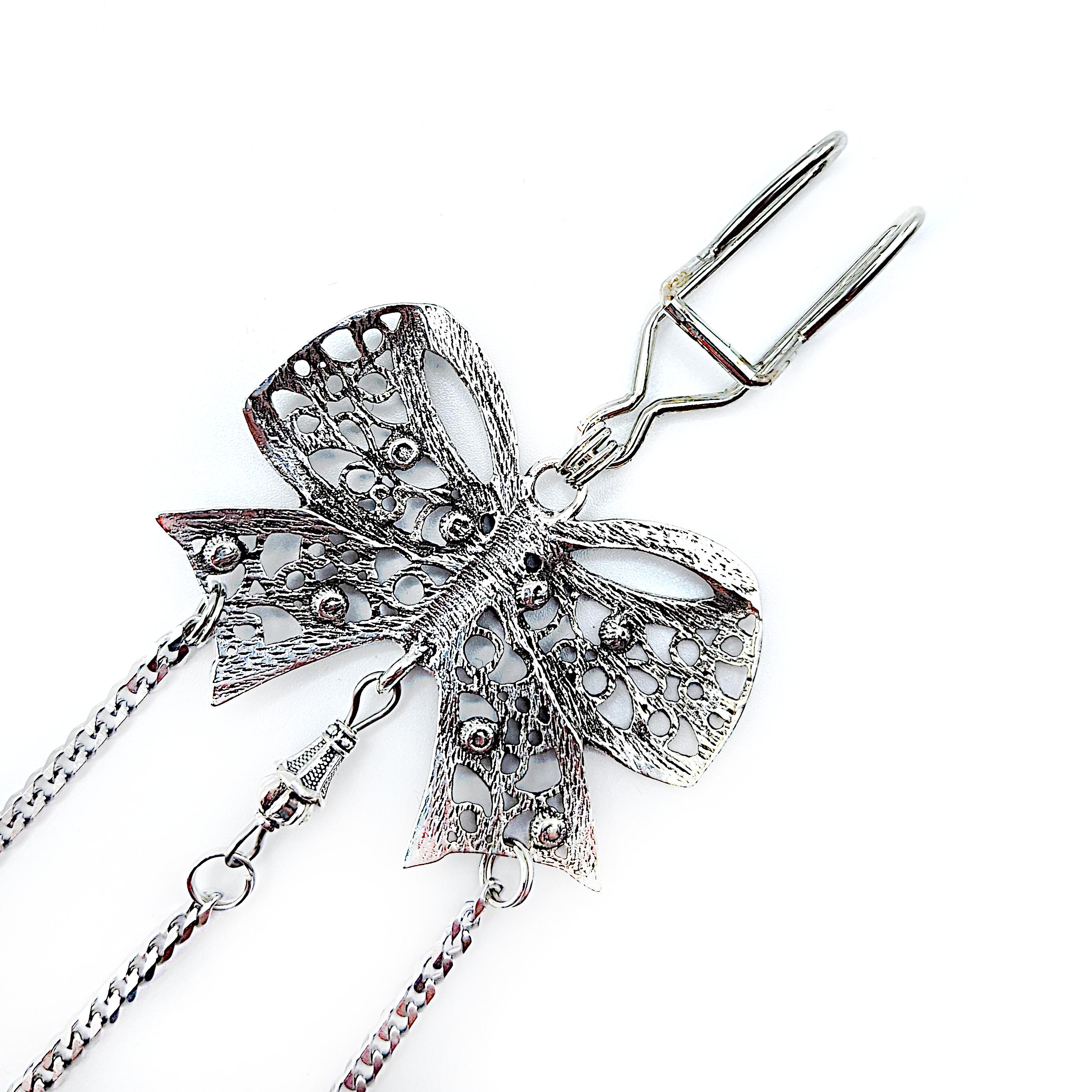 Filigree Bow Chatelaine W/ Three Accessory Chains & Metal Bead Accent ...