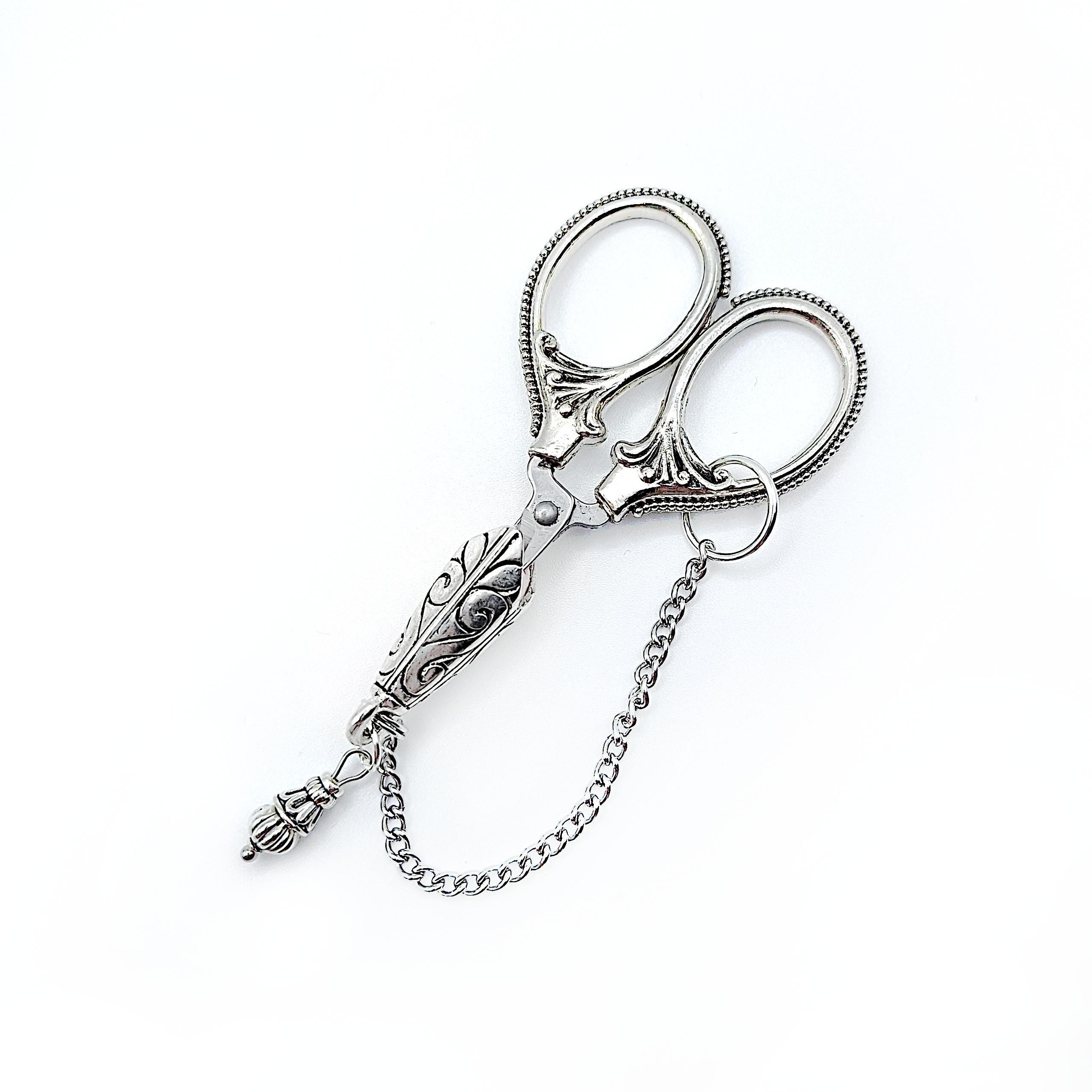 Ornate Mini Chatelaine Scissors W/ Embellished Safety Cover & Chain ...