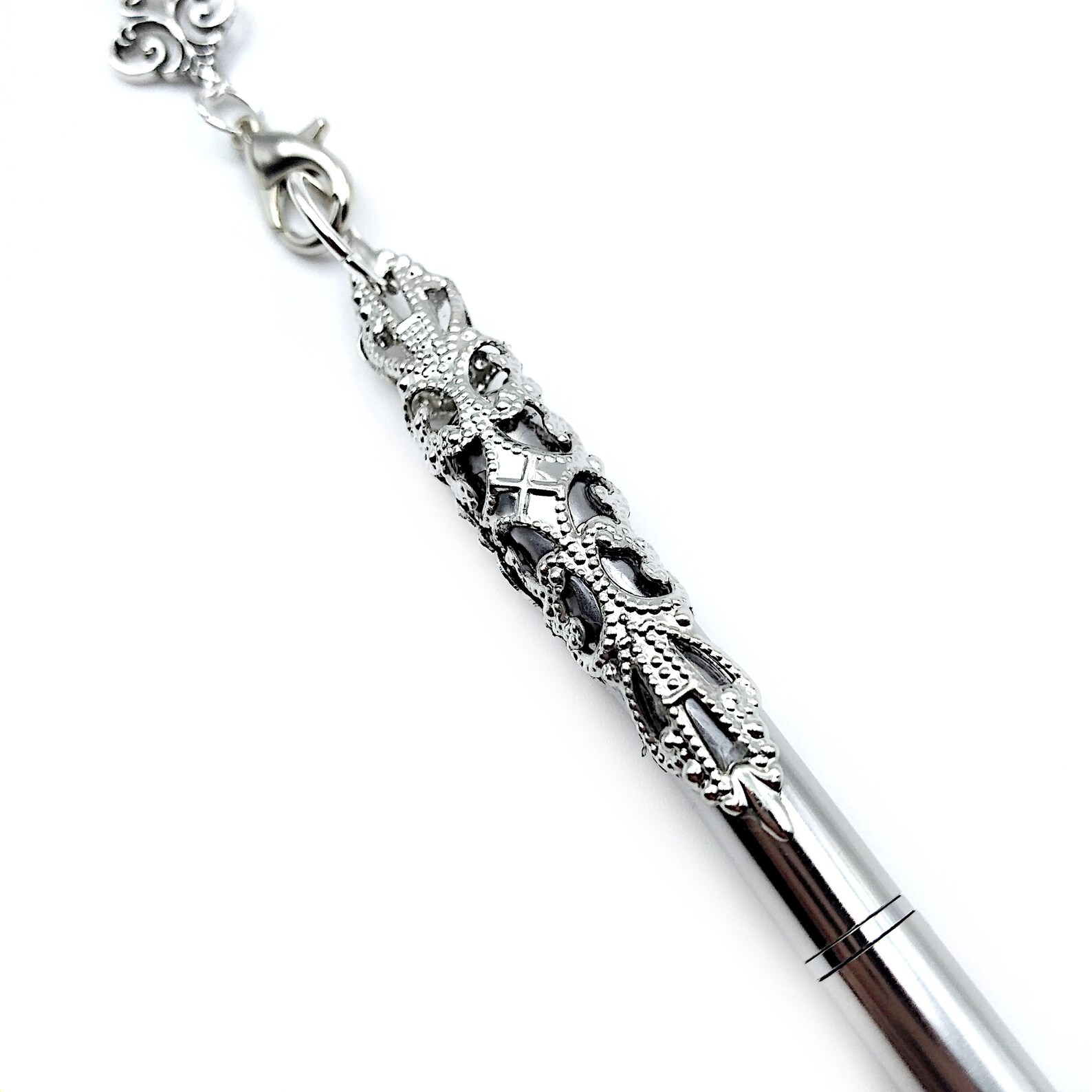 Silver Filigree Embellished Mini Ballpoint Pen With Removable Vintage ...