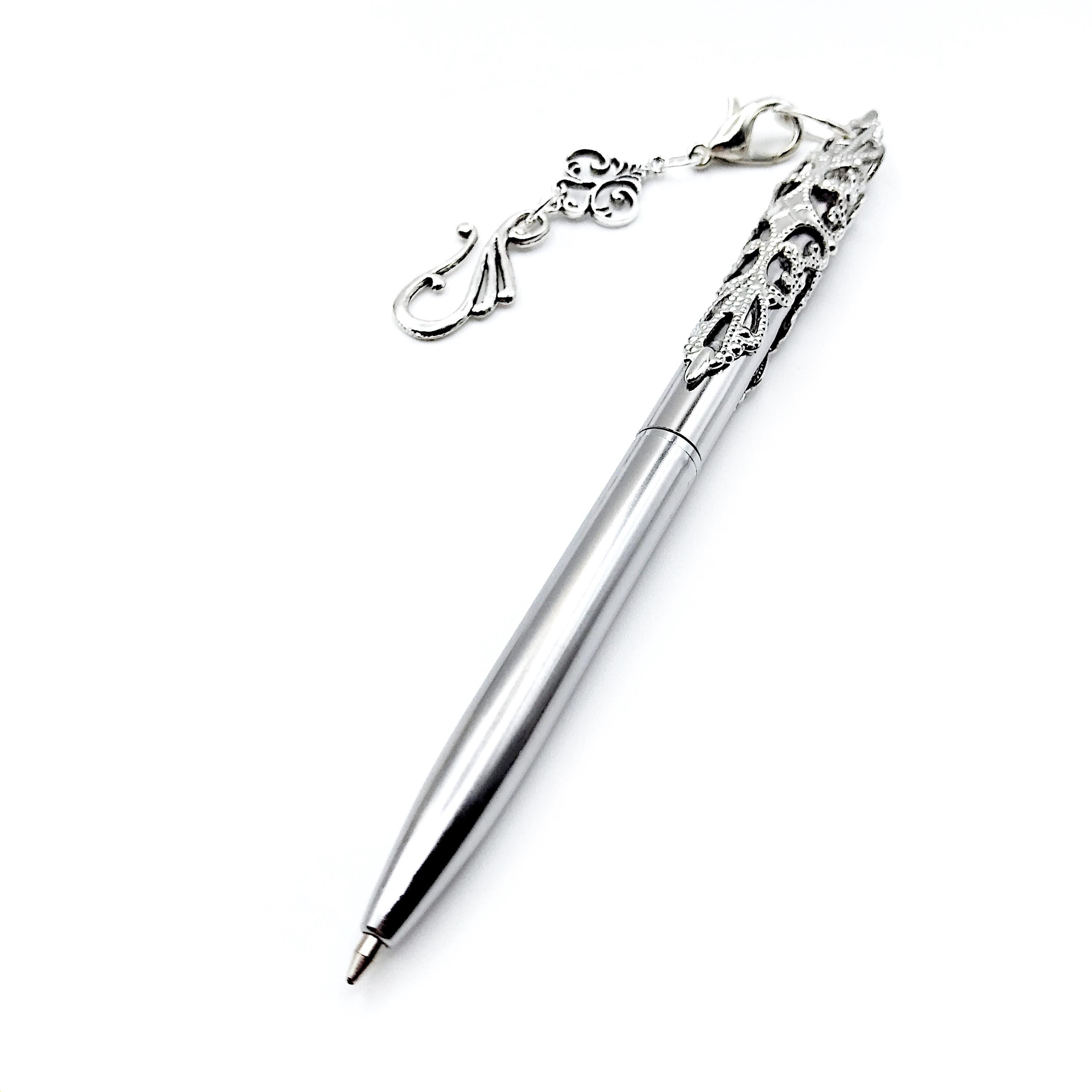 Silver Filigree Embellished Mini Ballpoint Pen With Removable Vintage ...