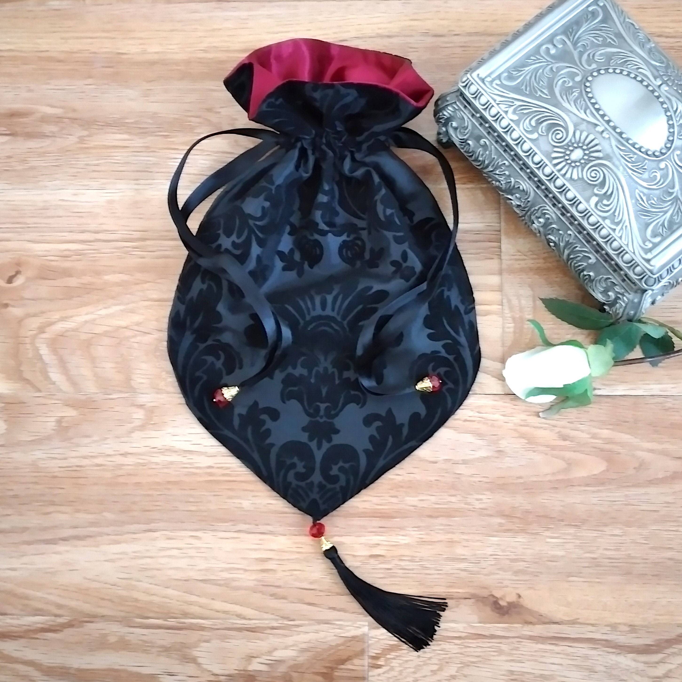 Black Flocked Damask Taffeta Reticule With Tassel Gothic - Etsy