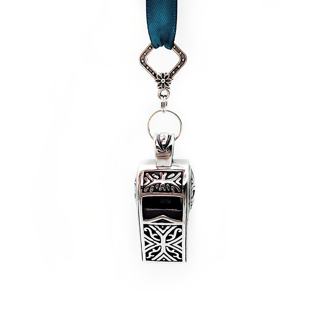 Ornate Embossed Whistle W/ Diamond Shaped Hanging Loop for Chatelaine ...