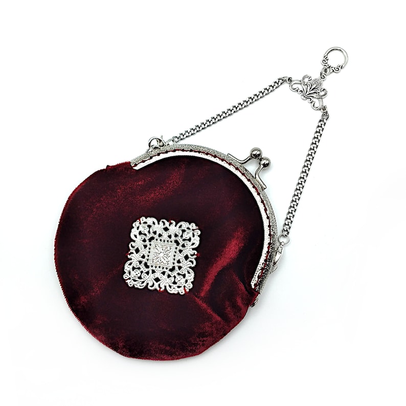 Velvet Chatelaine Coin Purse W/ Filigree Medallion Accent & Removable ...