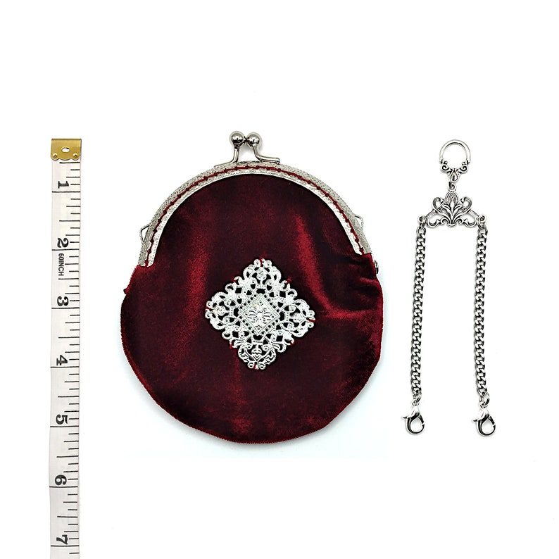 Velvet Chatelaine Coin Purse W/ Filigree Medallion Accent & Removable ...