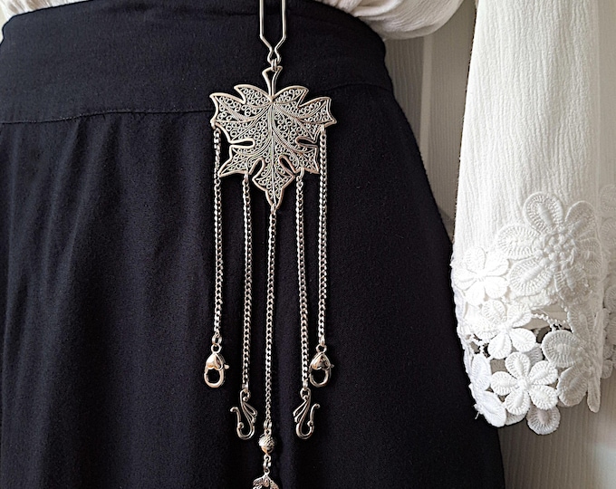 Victorian Chatelaine Necklace Silver Leaf With 3 Chains and Hooks for ...