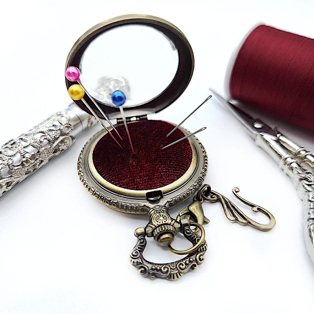 Pocket Watch Shaped Needle Case W/ Glass Cover for Chatelaine ...