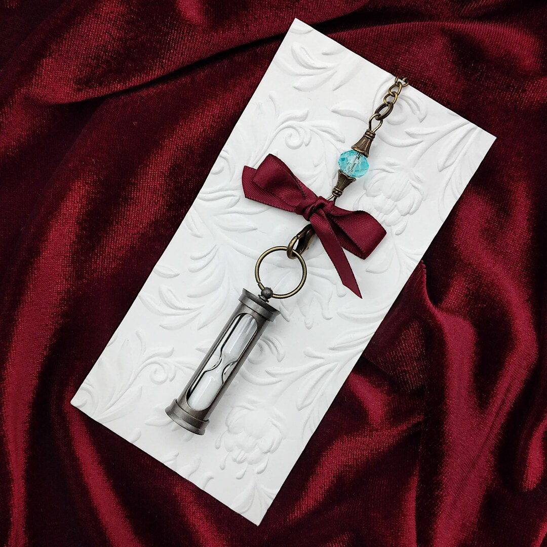 Chatelaine Hourglass W/ Removable Chain & Blue Crystal Glass Briolette ...