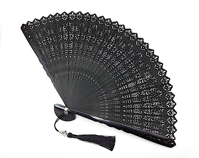 Exquisitely Carved Brise' Style Folding Hand Fan + Chatelaine Fob W ...