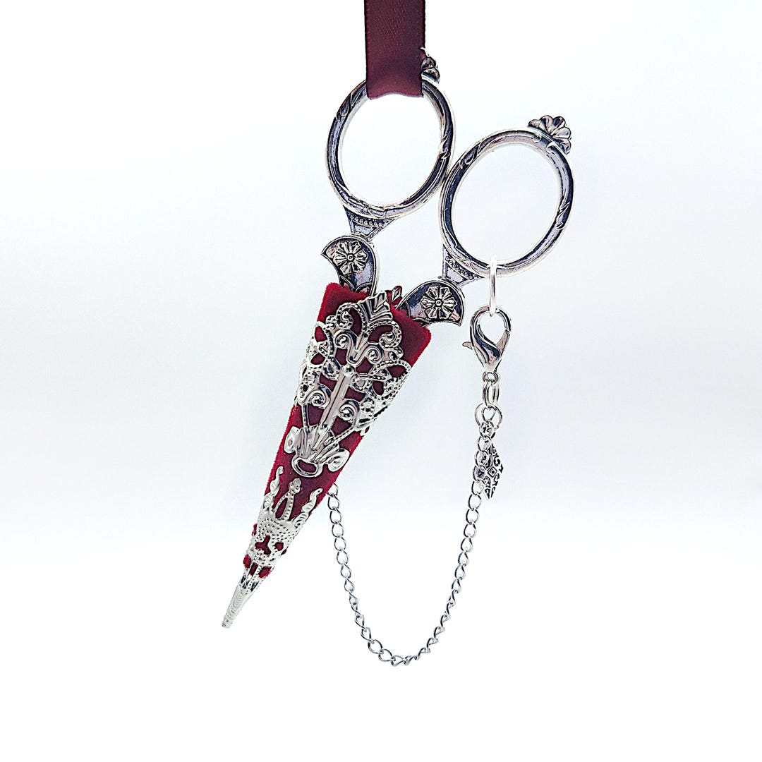 Vintage Style Embroidery Scissors W/ Velvet Flocked & Silver Filigree ...