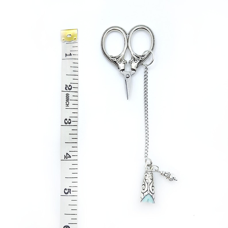 Ornate Mini Chatelaine Scissors W/ Embellished Safety Cover & Chain ...