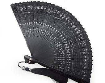 Exquisitely Carved Brise' Style Folding Hand Fan + Chatelaine Fob W ...