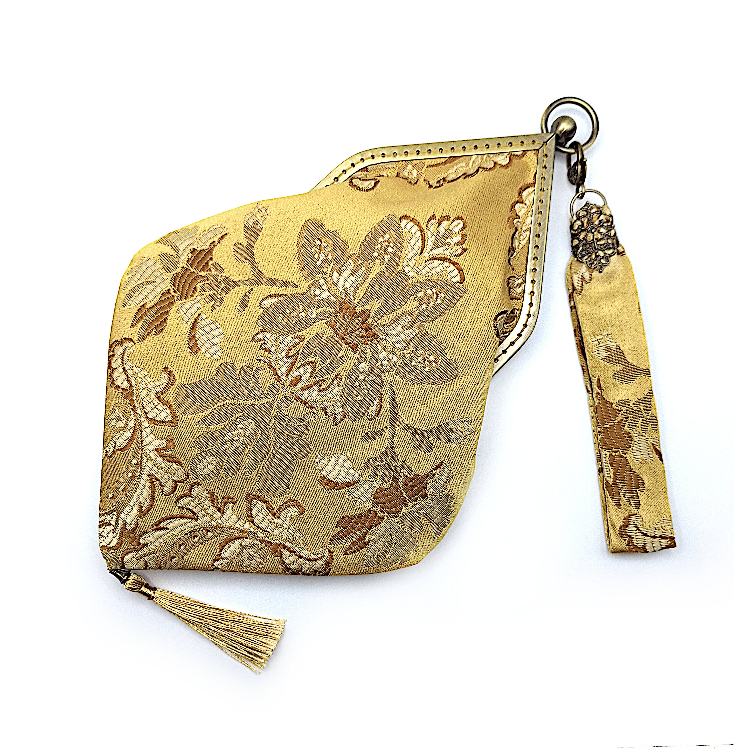 Handmade Damask Frame Purse W/ Satin Lining & Bronze Accents- Vintage ...