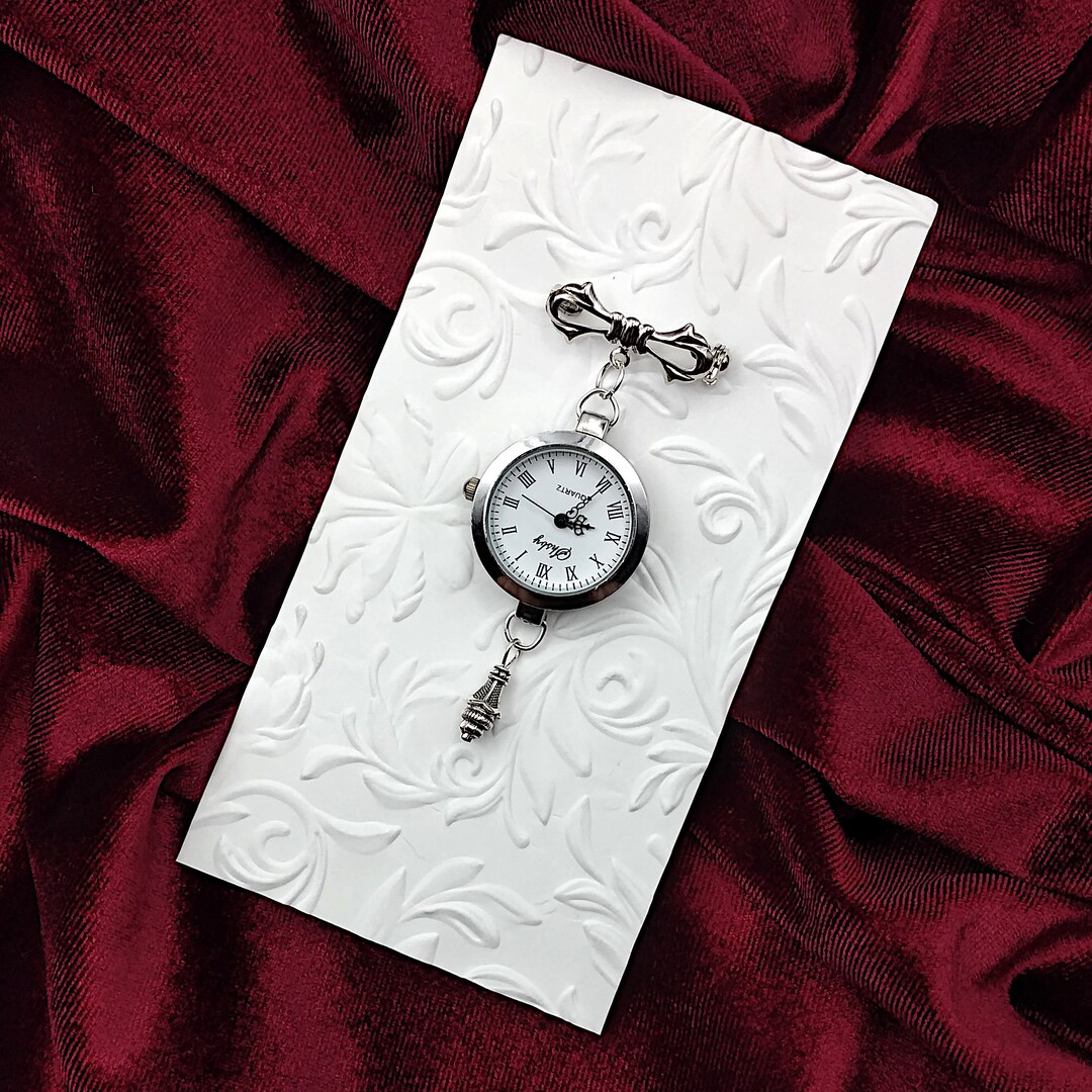 Victorian Style Fob Watch Brooch With Antique Silver Drop Ornament ...