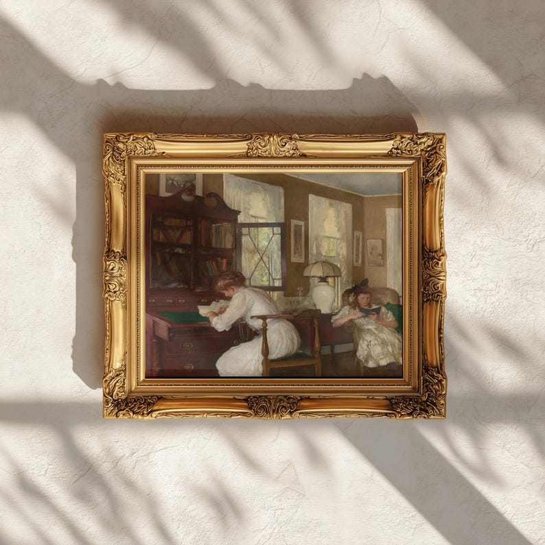Vintage Woman Reading Art Print: Interior Still Life (digital Download ...