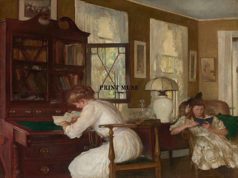 Vintage Woman Reading Art Print: Interior Still Life (digital Download ...